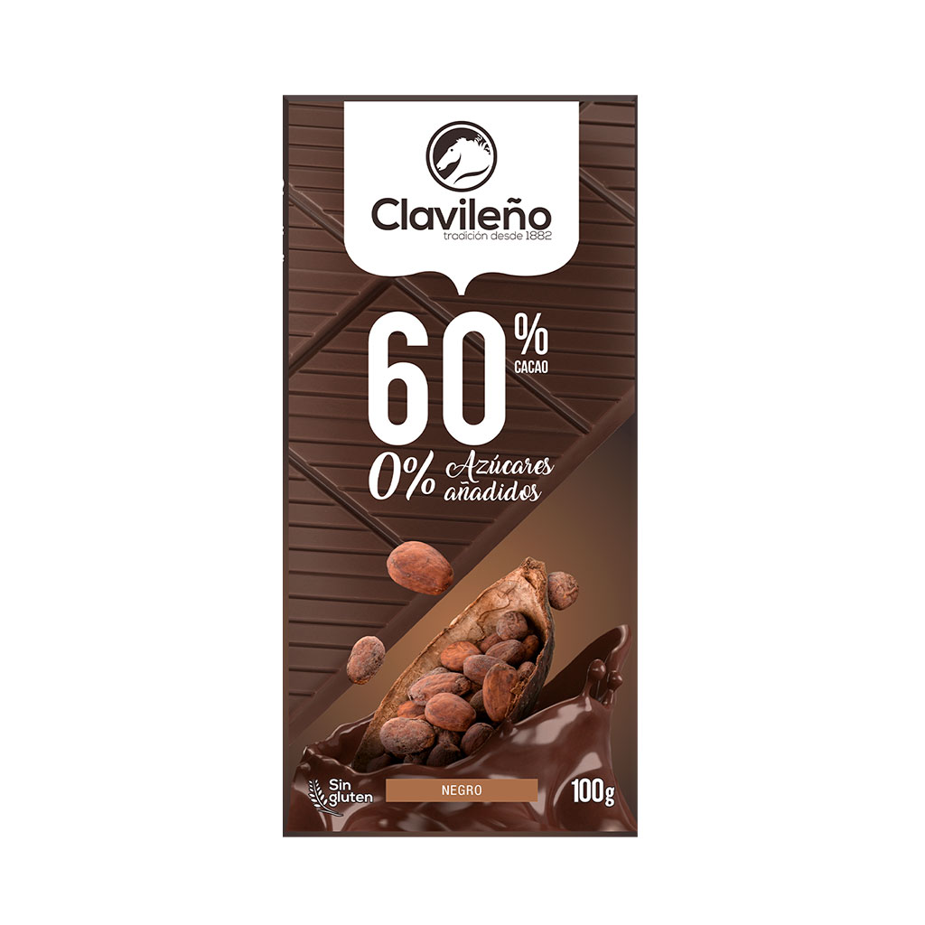 Chocolate puro 60% sin azúcares añadidos 100gr - Chocolates Clavileño
